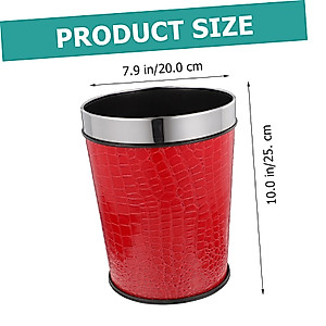 Hohopeti Red Plastic Trash Can with Leather, 1.0 Liters, for Office and Home
