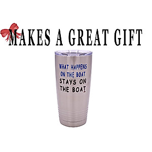 Rogue River Tactical Large Funny Fishing 20 Ounce Travel Tumbler Mug Cup w/Lid What Happens on The Boat Stays On The Boat Fishing Gift Fish