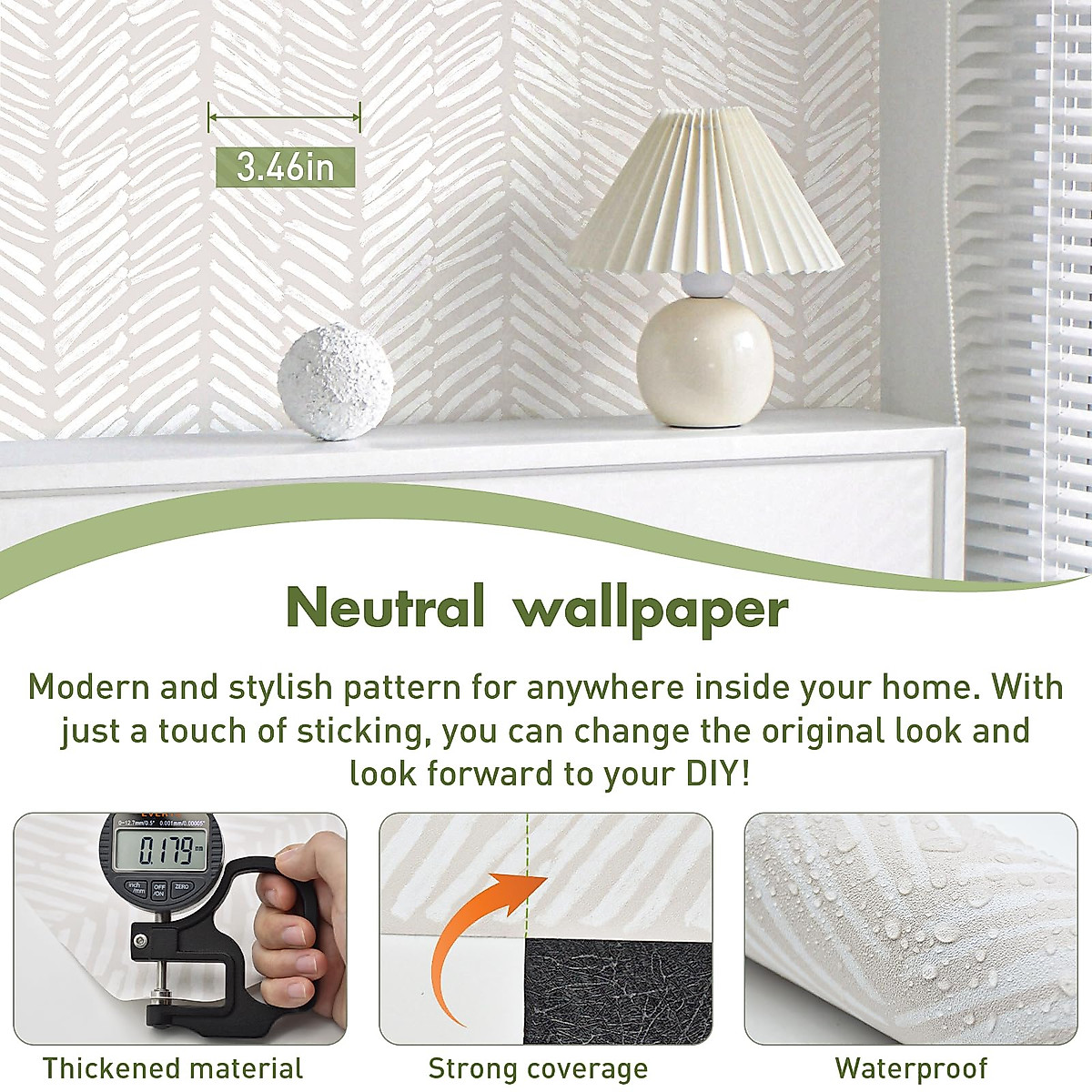 MelunMer Modern Peel and Stick Wallpaper Boho Contact Paper for Cabinets Stripe Wallpaper Line Self-Adhesive Wallpaper Removable Wallpaper for Bathroom Bedroom Shelf Liner Beige Waterproof 78.7"ｘ17.3"