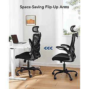 HUANUO Ergonomic Mesh Office Chair, High Back Desk Chair with Adjustable Lumbar Support & Headrest, Flip-Up Armrests, and Adjustable Height, Home Computer Chair with Tilt Lock Function