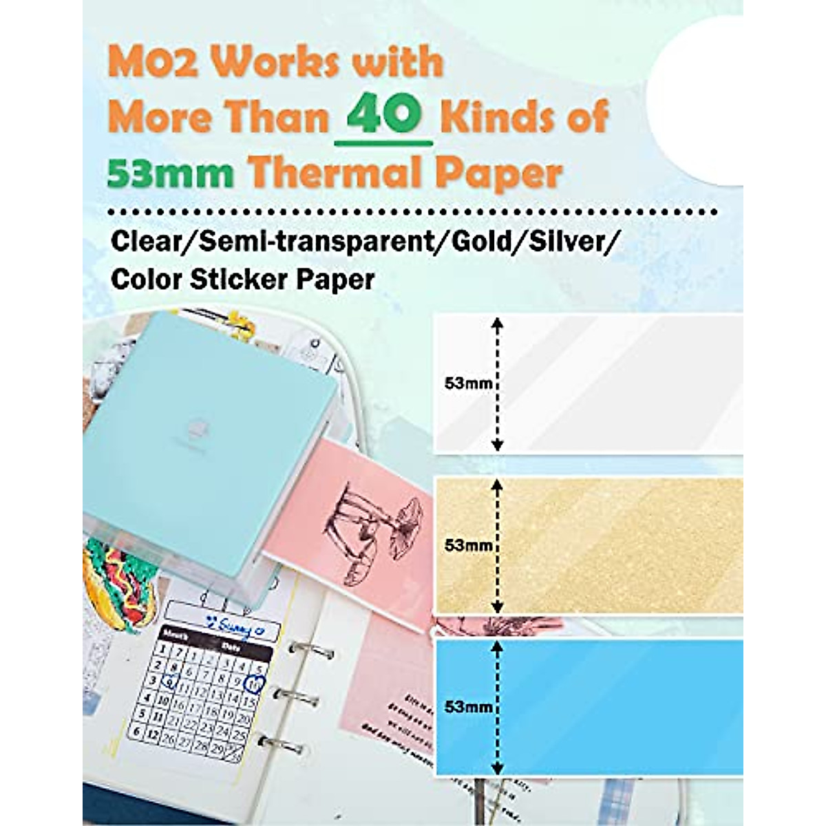 Phomemo M02 Pocket Printer- Mini Printer Inkless Sticker Printer Bluetooth Photo Printer Portable Thermal Printer for Learning Assistance, Study Notes, Journal, Fun, Work