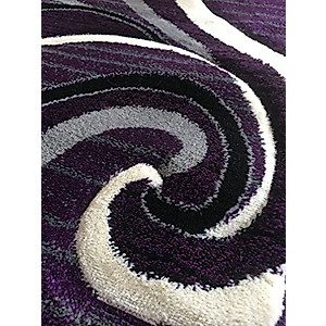 Contempo Modern Purple Grey Black Gray Contemporary Runner (400,000 Point) Area Rug Swirl Design #344 (2 Feet X 7 Feet 3 Inch )