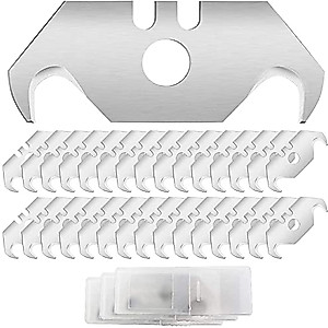 Utility Knife Blades Hooks Carpet Hook,30Pcs Steel Razor Blade Knives with Storage Box for Roofing and Linoleum, Carpenter Replacement Easycut Shingle Cutter to Trim (Utility Knife Blades Hooks Kit)