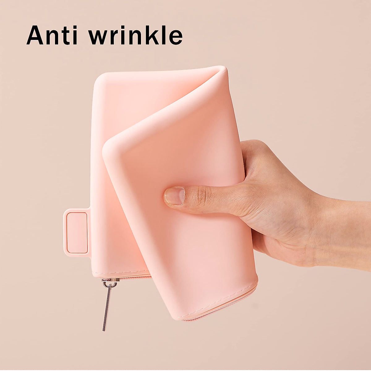 Vorey Silicone Makeup Brush Holder Travel Essentials Portable Zippered Large Capacity Cosmetic Brush Case Makeup Brush Pouch for Women, Pink