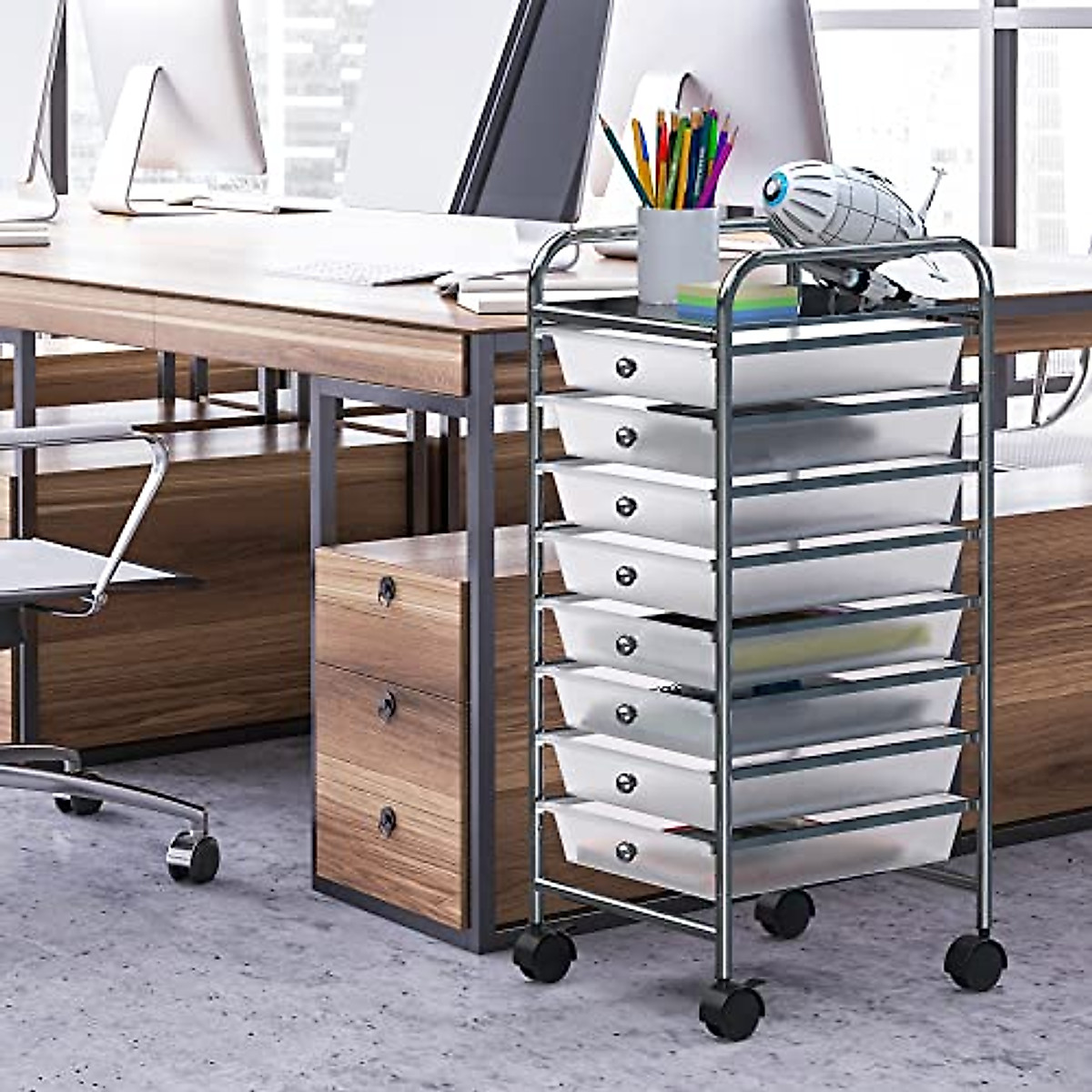 SimpleHouseware 8-Drawers Rolling Storage Cart, Chrome