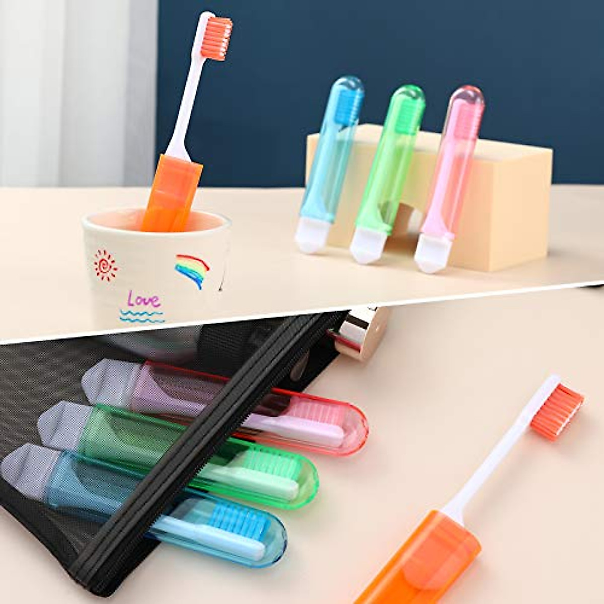 Travel Toothbrush Bulk Folding Toothbrush with Toothbrush Box Soft Potable Travel Size Toothbrush Individually Wrapped Toothbrush for Travel Camping School Home Supplies(4 Pieces)