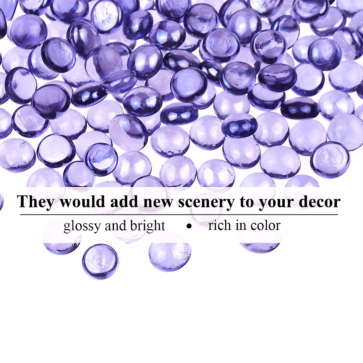 KINGOU Flat Glass Gems/Beads/Stones for Vase Filler, Table Scatter, Games - 1 Lbs (14-16mm, Approx. 5/8")