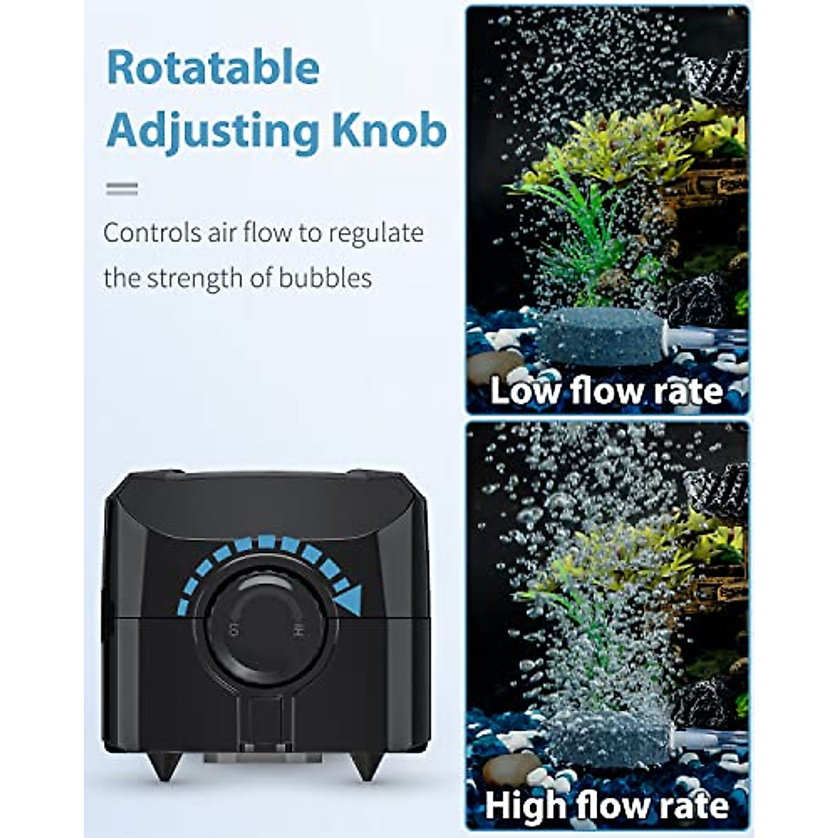Uniclife Adjustable 64 GPH Air Pump 2 Outlets with Superior Fine Bubbles Air Stone Bar Accessories for Aquarium Fish Tank