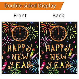 Heyfibro Happy New Year Garden Flag Cheers Celebrate New Year Count Down Yard Flags 12x18 Inch Double Sided Burlap Firework Celebration Banner for Winter Holiday Party Yard Outdoor Decoration(ONLY FLAG)
