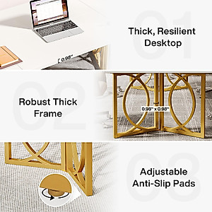 Tribesigns 70.9 inch Modern Simple Home Office Desk for Study, Large Computer Desk Office Desks Wood Study Writing Table Business Workstation with Golden Sturdy Metal Frame for Bedroom, White Gold