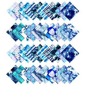 Soimoi Precut 10-inch Tie Dye Prints Cotton Fabric Bundle Quilting Squares Charm Pack DIY Patchwork Sewing Craft- Blue-YF