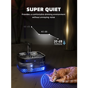 Cat Water Fountain: 75oz/2.2L Automatic Pet Water Dispenser for Cats, 304 Stainless Steel Faucet & Lid Cat Water Bowl Dispenser, Super Silent Pet Water Fountain for Cats Inside, Pump with LED Light