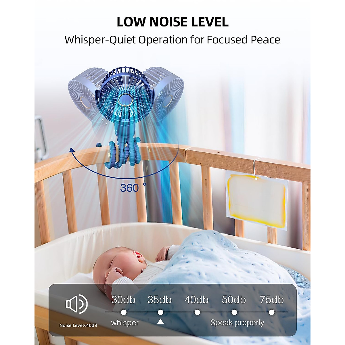 FrSara Portable Baby Stroller Fan, Stroller Fan Clip On for Baby, Safe and Quiet, 4000mAh, Baby Fan for Stroller and Car Seat, 3-Speed Adjustable, Suitable for Desks,travel,Bicycles,Camping Dark Pink