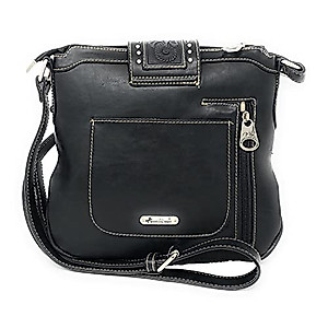 Concealed Carry Tooled Leather Crossbody Purse - Black