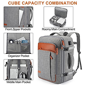 Carry on Backpack, Extra Large 40L Flight Approved Travel Backpack for Men & Women,Expandable Large Suitcase Backpacks With 4 Packing Cubes,Water Resistant Luggage Daypack Business Weekender Bag,Grey