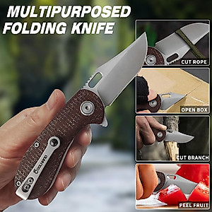 Cool Hand 5.59'' Ball Bearing Knife, Mini Folding Knives, 8Cr13 Stainless Steel Blade, Micarta Handle, Liner Lock Mechanism, w/Pocket Clip, EDC Pocket Knives