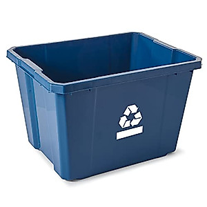 Gracious Living Medium Sized Plastic Curbside 17 Gallon Home or Office Recycling Bin Container with Built-in Carrying Handles, Blue