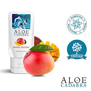 Aloe Cadabra Flavored Personal Lubricant and Vaginal Moisturizer, Organic Edible Aloe Lube for Men, Women and Couples, Non-Staining, pH Balanced, Toy Compatible (Mango Passion, 2.5 Ounces, 1 Pack)