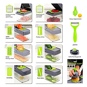 Vegetable Chopper - Pro Food Chopper - Spiralizer Vegetable Slicer-14-in-1 Multifunctional Veggie Slicer Food Cutter，Household Kitchen Gadgets for Vegetable Fruit…