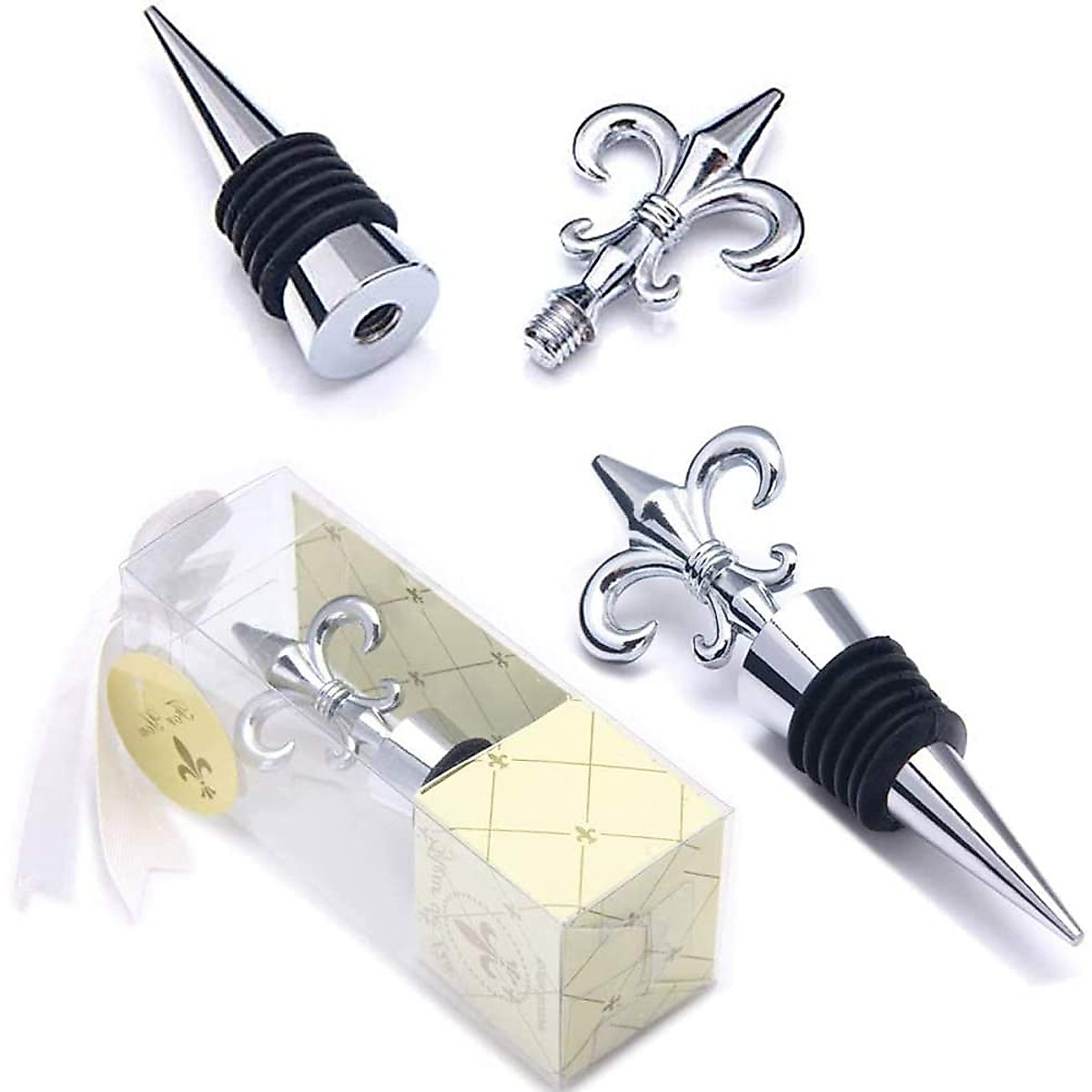 2 Pcs Wine Stopper Decorative Stainless Steel Wine Bottle Stoppers Keep Wine Fresh Sealing, With Gift Box, Wedding Gifts Souvenirs For Coming Guests (Silver)