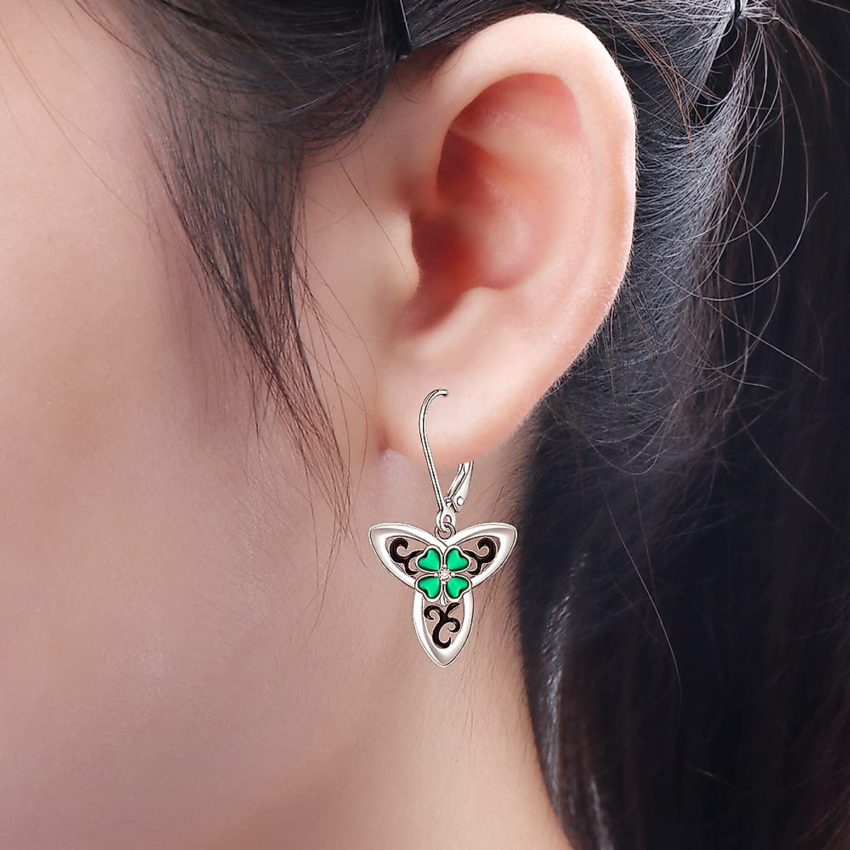 St Patricks Day Earrings Shamrock Earrings for Women Sterling Silver Celtic Knot Green Four Leaf Clover Earrings triangle Jewelry Friendship Irish Birthday Gifts