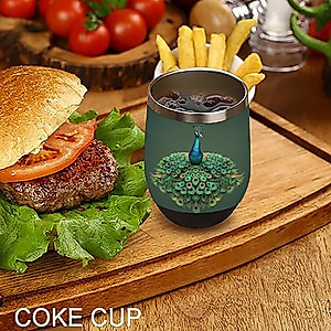 OPTKSNCU 304 Stainless Steel Insulated Cup with Lid, Peacock with Tassels Print Durable, And Easy to Clean – Ideal for Home, Office, And Gift Giving