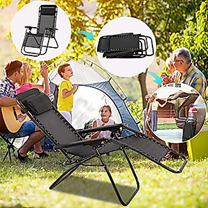 Zero Gravity Chair Patio Chair Lounge Chair Chaise Recliner 2 Pack Outdoor Folding Adjustable Heavy Duty Zero Gravity Chair with Pillows for Patio, Pool, Beach, Lawn, Deck,Yard - Black