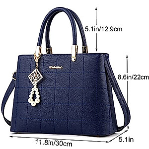 XingChen Purses and Handbags for Women PU Leather Top Handle Satchel Ladies Shoulder Tote Bags Navy Blue