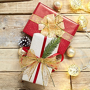 2.5'' Christmas Tree Ribbon Wired, 3 Rolls 30 Yards Gold Christmas Ribbon Mesh Swirl Sheer Glitter Snowflake Organza Ribbon for Christmas Tree Decorations Gift Wrapping, Crafts Garland Xmas Wreath