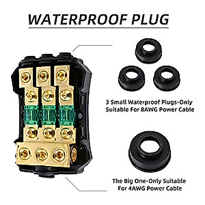 LEIGESAUDIO Copper 0/4 Gauge to 4/8 Gauge 60 Amp Mini ANL 3 Way Fuse Holder Distribution Block