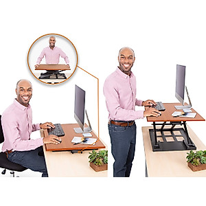 Stand Steady X-Elite Pro, Ergonomic Adjustable Height Standing Desk Converter for Home or Office, Easy Lift Sit to Stand Laptop Desk Riser for Laptop and Computer Monitor (Cherry, 28in x 20in)