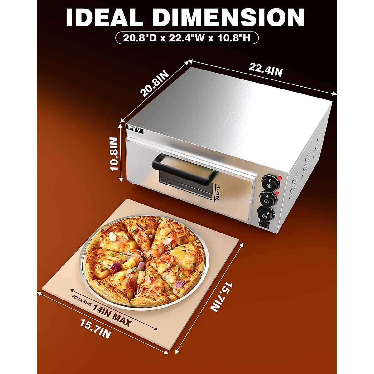PYY Electric Pizza Oven Countertop Indoor Pizza Ovens Pizza Cooker 1800W Commercial Pizza Oven with Pizza Stone and Timer Silver