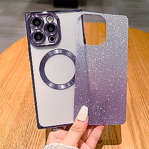 VirgoCCY for iPhone 14 Pro Max Case, Compatible with MagSafe, Full Protection Magnetic Glitter Case, Luxurly Cute Plated Bling Sparkly Phone Cases for iPhone 14 Pro Max for Women Girls, Purple