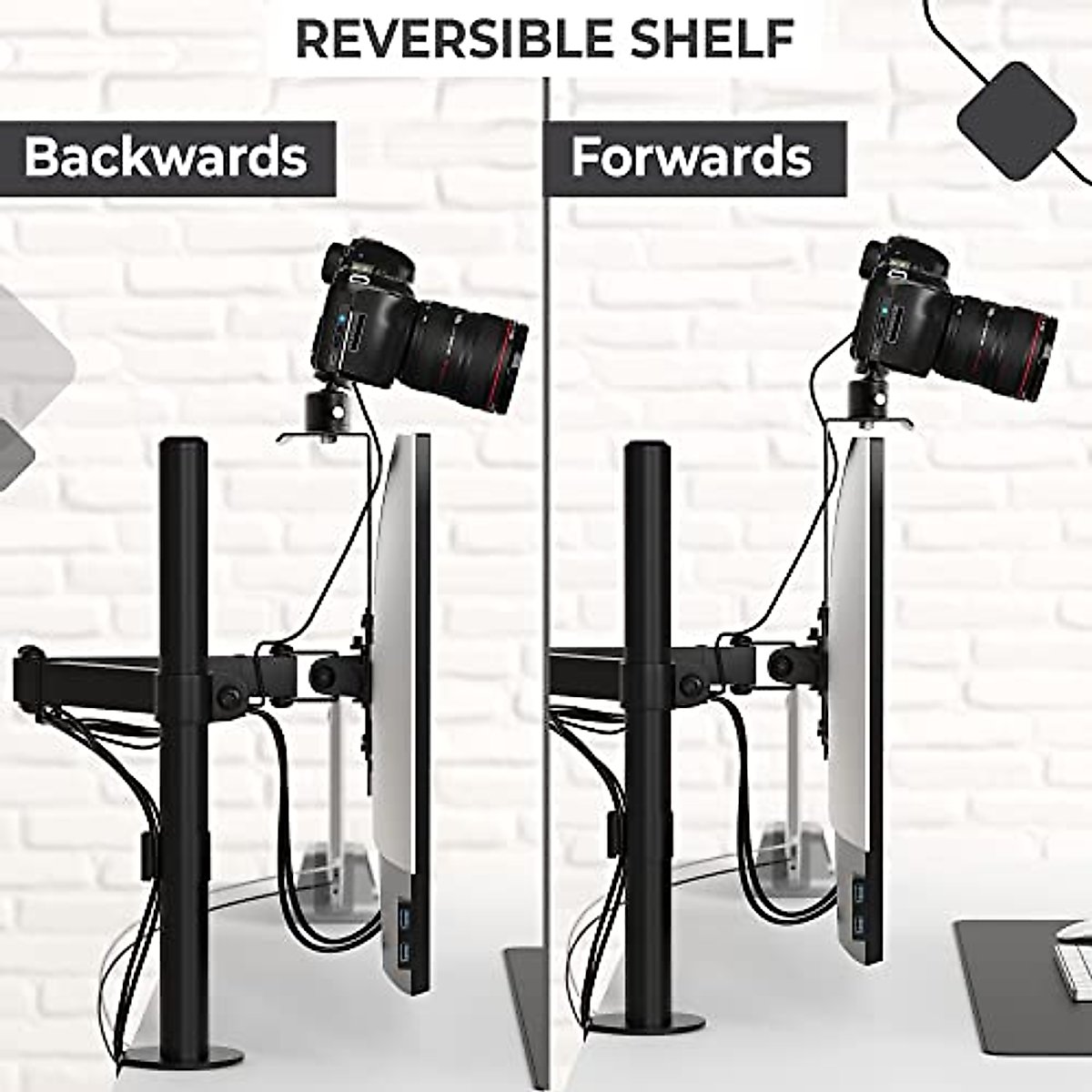 HumanCentric DSLR Monitor Mount – Monitor Shelf for Desk Camera Mount, Light Webcam and Microphone Camera Shelf for Monitor VESA Arm, Replace Clamp Tripods for Camera Desk Mount, Large