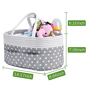 Baby Diaper Caddy Organizer, Rope Nursery Storage Basket with Removable Division Inserts, 3 Grids 8 Pouches, for Baby Boy or Girl Shower Gifts Newborn Essential Stuff Registry Must Haves Item