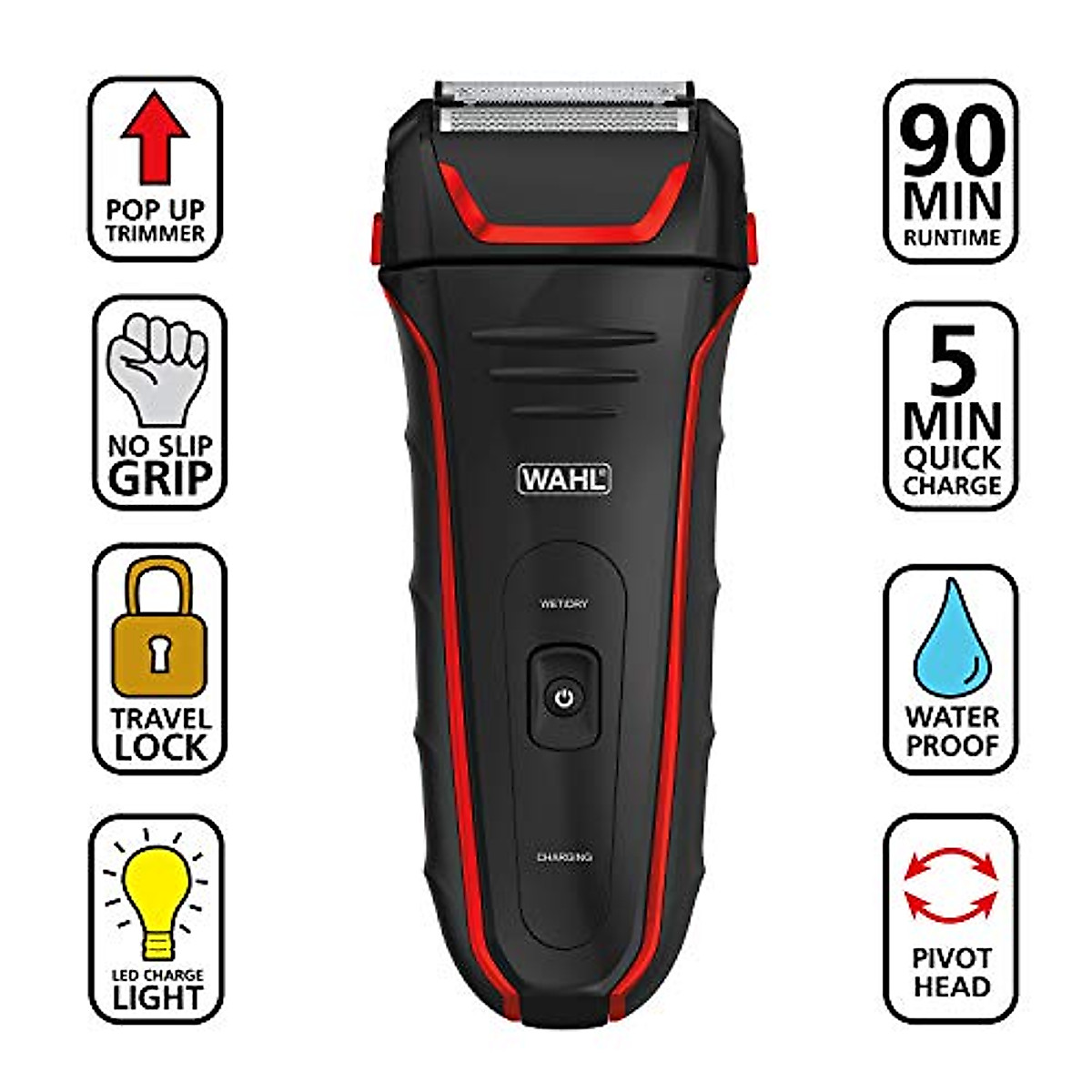 Wahl Clean & Close Electric Razor Rechargeable Wet/Dry Waterproof Electric Shaver for Cordless Men's Grooming & Beard Trimming - Lithium Ion with Long Run Time & Quick Charge – Model 7064