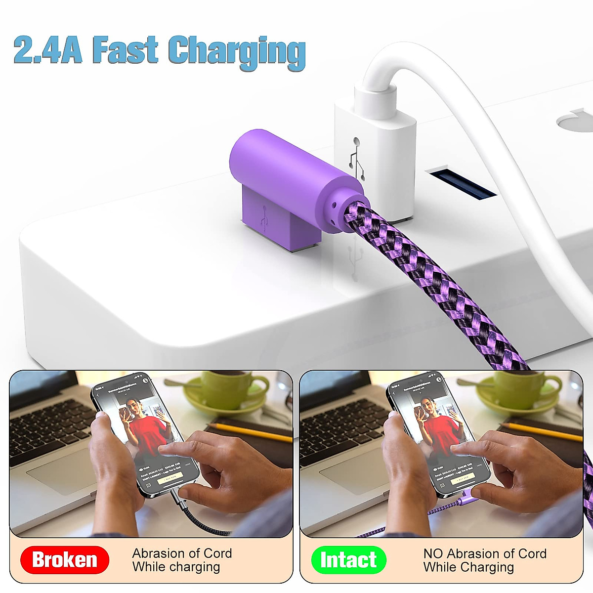 Snisre iPhone Charger 90 Degree 3 Pack [Apple MFi Certified] Nylon Braided Lightning Cable Right Angle Fast Charging Cord for iPhone 14 13 12 11 Pro/Pro Max/Mini/XS/XR/8 7 Plus, iPad (10 Foot)