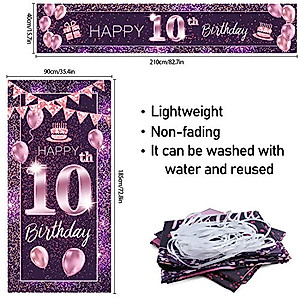 PAKBOOM Happy 10th Birthday Door Cover Porch Banner Sign Set - 10 Years Old Birthday Decoraions Party Supplies for Girls - Purple Pink
