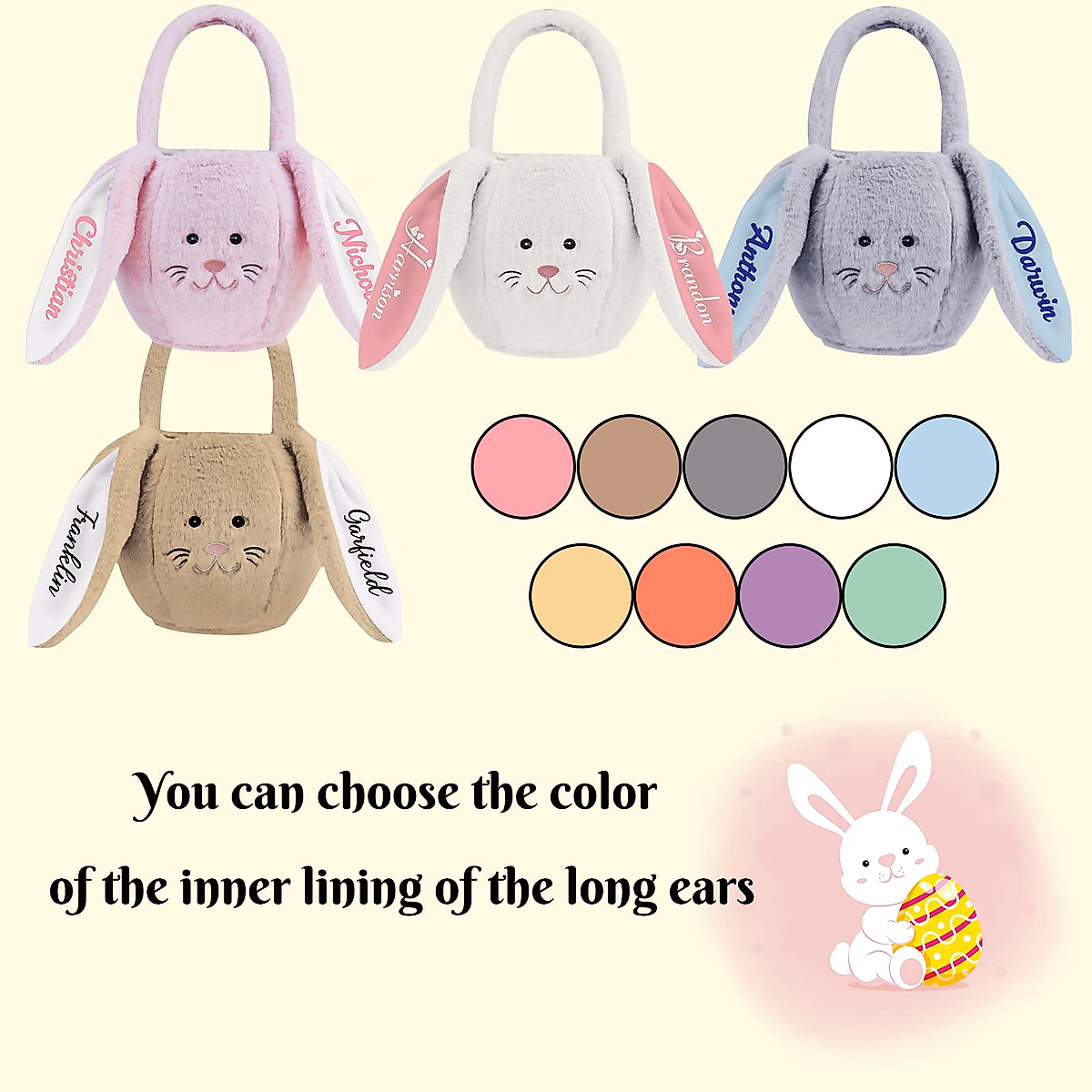 Personalized Buny Easter Basket with Name Custom Plush Easter Baskets for Kids Brown