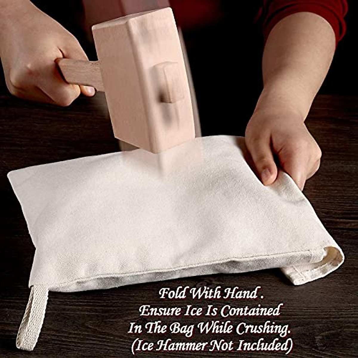 Lewis Bag and Wooden Mallet Crusher, Reusable Canvas Crushed Ice Bags,Wooden Mallet Bar, Steel Ice Scoop, for Summer Bartender Kit & Bar Tools Kitchen Accessory