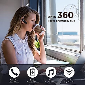 Gixxted Wireless Headset, V5.0 Wireless Handsfree Earpiece with Microphone 14 Hrs Driving Headset 360 Hours Standby Time for iPhone Android Samsung Laptop Trucker Driver