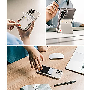 Ringke Magnetic Stand Slot Card Holder [Phone Wallet + Stand] ID & Credit Card Holder for Phone Case, Magnetic Card Wallet Compatible with Magsafe, iPhone 13, 12, Pro Max Mini - Clear & Light Gray