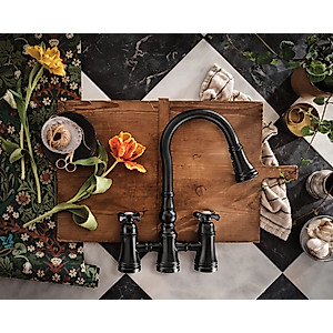 Moen S73204BL Weymouth Two Handle Pulldown Bridge Kitchen Faucet, No Size, Matte Black