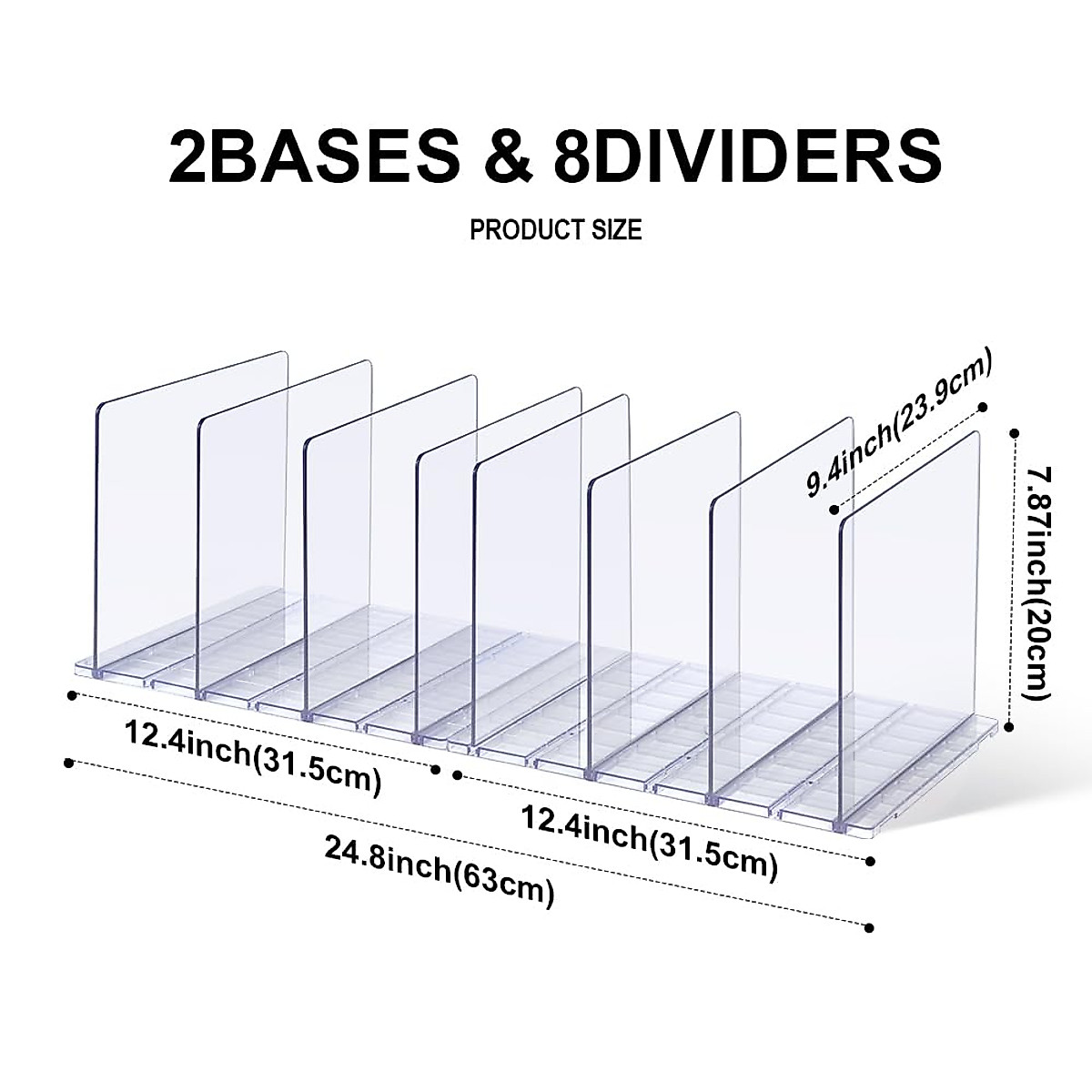 Purse Dividers For Closet,2 Bases 8 Adjustable Divider,Closet Purse Organizer,Purse Organizer For Closet,Purse Shelf Organizer,Closet Bag Organizer,Clear Purse Organizer,Acrylic Purse Organizer