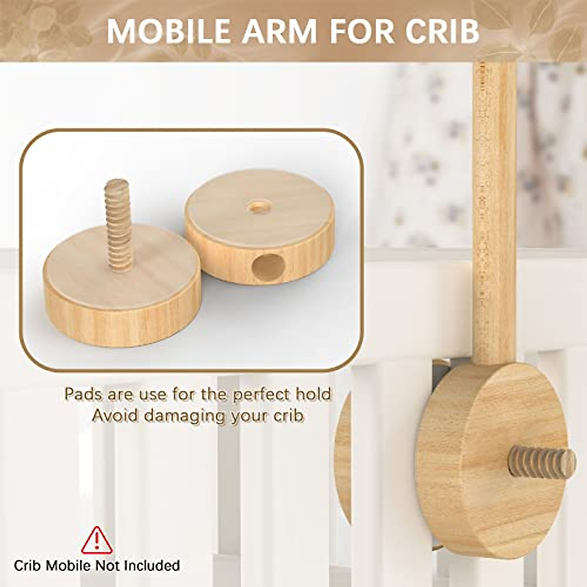 FEISIKE Baby Crib Mobile Arm, Mobile Arm for Crib Baby Mobile Hanger for Crib Nursery Decor Girls Boys Baby Crib Mobile Holder Arm Hanging Wooden Decoration Attachment Newborn 34 inch