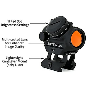 AT3 Tactical RD-50 PRO Red Dot Sight with 1" Riser - for Lower 1/3 Cowitness with Iron Sights - 2 MOA Compact Red Dot Scope