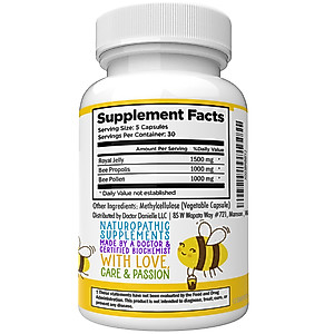 Dr. Danielle's Bee Wise - Bee Pollen Supplement - Bee Well with Royal Jelly, Propolis, Beepollen in 4 Daily Bee Pollen Capsules