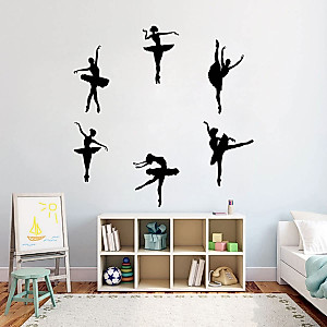 JUEKUI Bedroom Decor Ballet Dance Ballerinas Stars Vinyl Wall Decals Art Stickers Dancing Ballet Nursery Kids Girls Room Decor Wall Sticker W116 (Black)