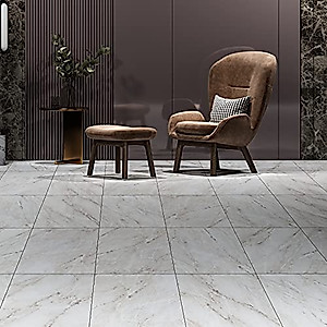 Livelynine 32-Pack Peel and Stick Floor Tile Marble Look Vinyl Flooring Stick On Floor Tiles for Bathroom Kitchen Basement Bedroom Waterproof Laminate Flooring Tile Linoleum Flooring Sheet 12X12 Inch