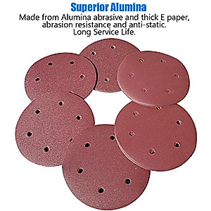 SACKORANGE 30 PCS 9 Inch 6 Hole 120 Grit Hook & Loop Sanding Discs - Aluminum Oxide Sander Disc Grinding Abrasive Sandpaper for Powe Drywall Sander Wood Furniture Finishing (120 Grit-30 Pack)